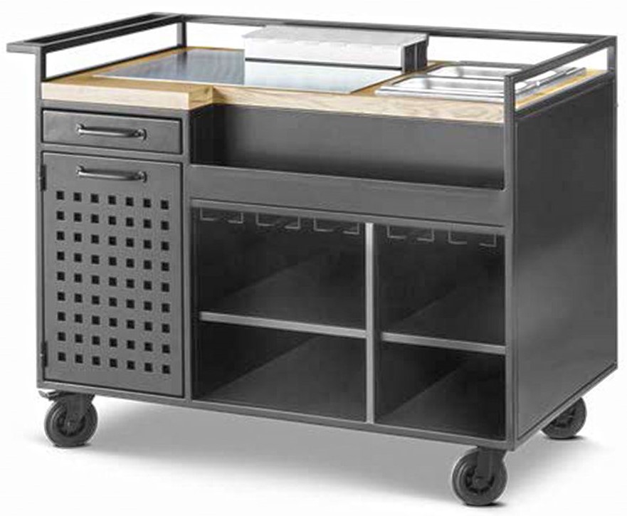 Pujadas 90910 Cocktail Trolley With Stainless Steel Work Module | Peachman